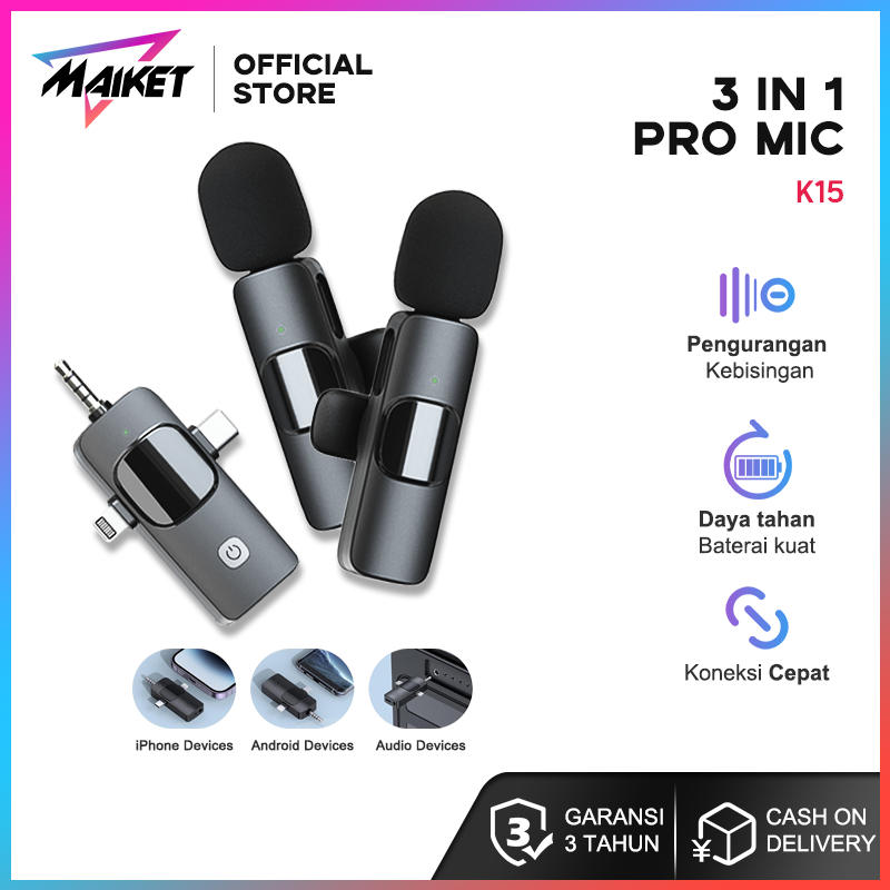 Jual MAIKET 3 in 1 Mic Wireless Clip On Microphone Wireless Mic ...
