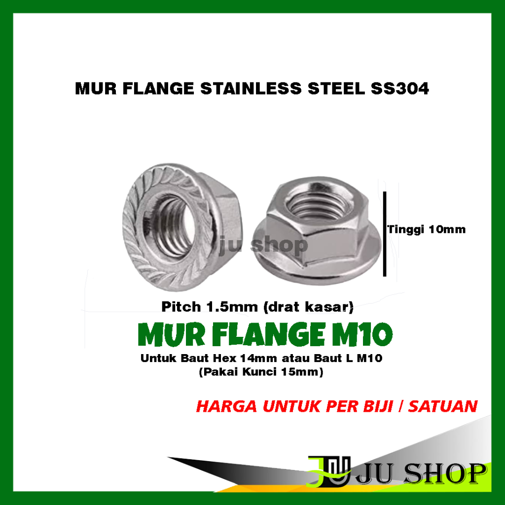 Jual MUR FLANGE M10 (KASAR) PITCH 1,5 (BAUT 14MM KUNCI 15MM) flange nut ...