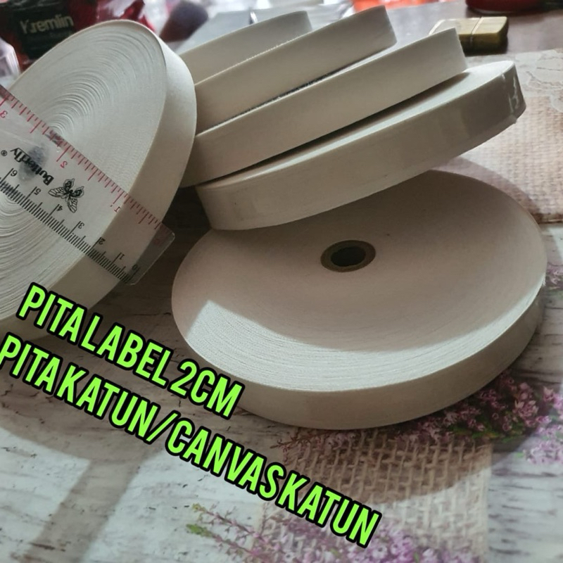 Jual pita label canvas katun/pita katun ukuran 2cm panjang 1rol 100mtr ...