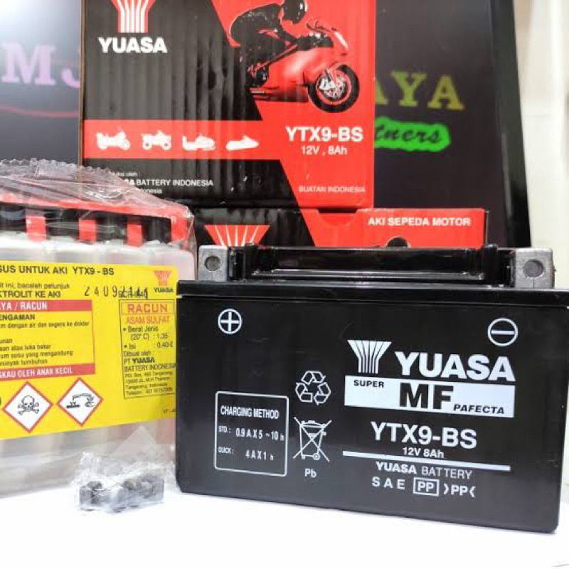 Jual AKI KERING AKI YUASA YTX9-BS 12V-8Ah ORIGINALKAWASAKI NINJA 250CC,PULSAR 200, INAZUMA 250 ...