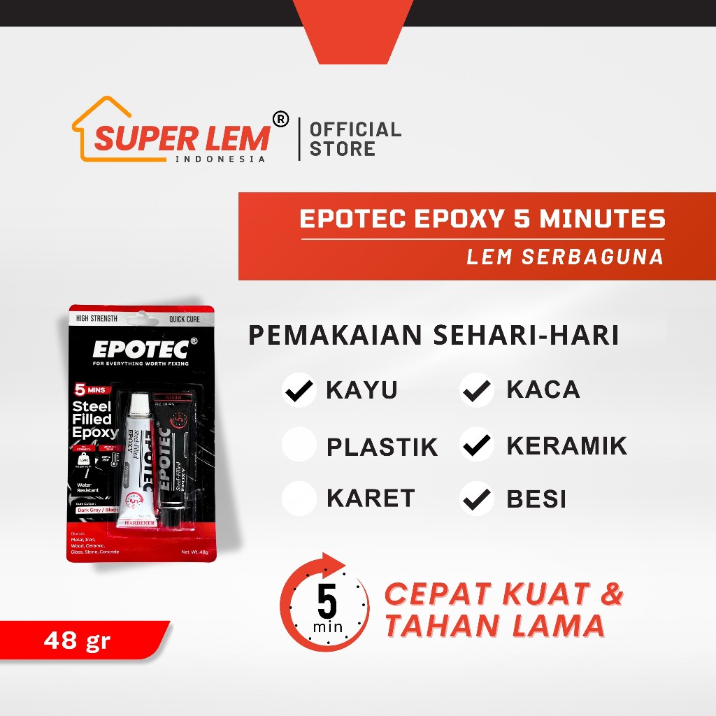 Jual (12PCS /1 BOX 60PCS) EPOTEC LEM EPOXY 5 MENIT Lem Serbaguna Lem ...