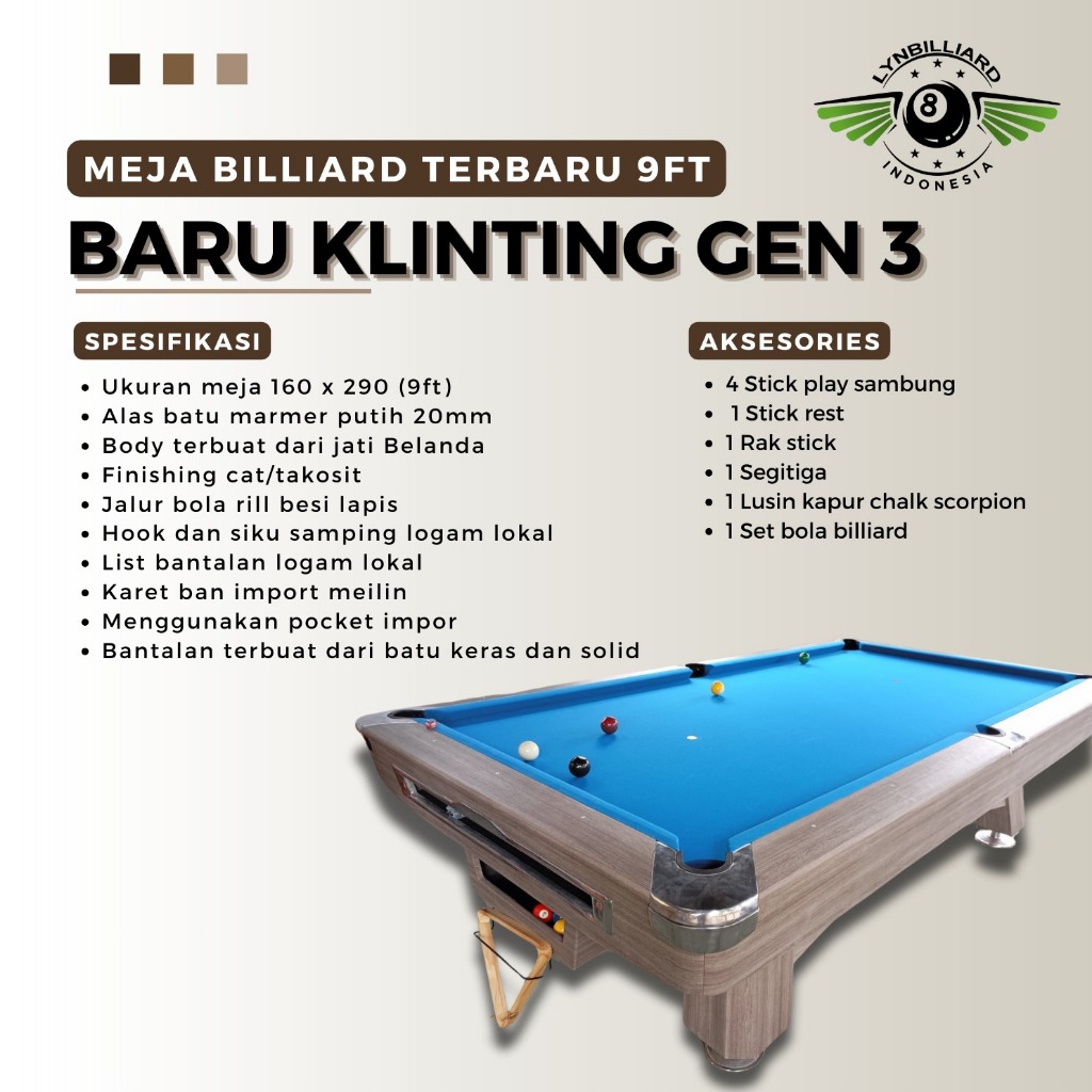 Jual Meja Billiard Baruklinting Gen 3 Meja Billiard 9 Feet Biliard ...