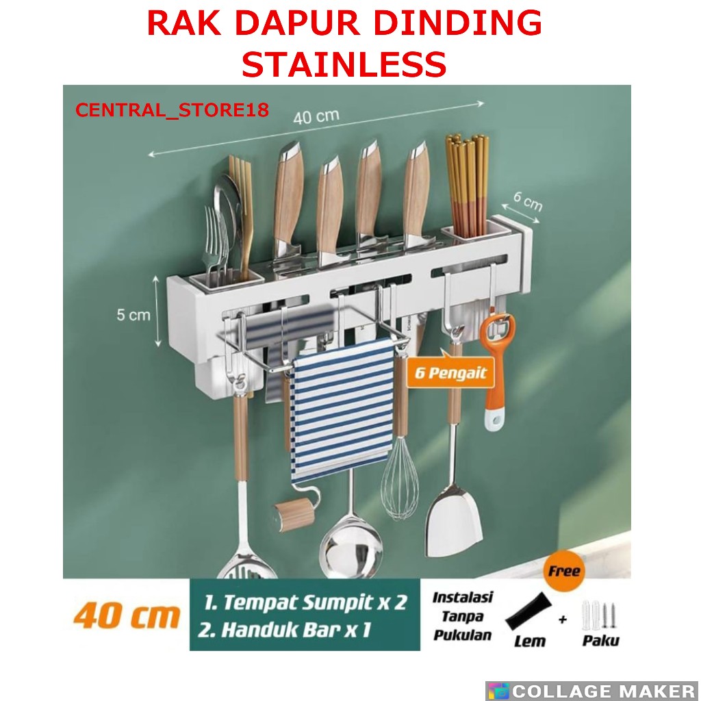 Jual [CS] Rak Dapur Dinding Stainless 40 cm Tempat Pisau/Spatula/Sendok ...
