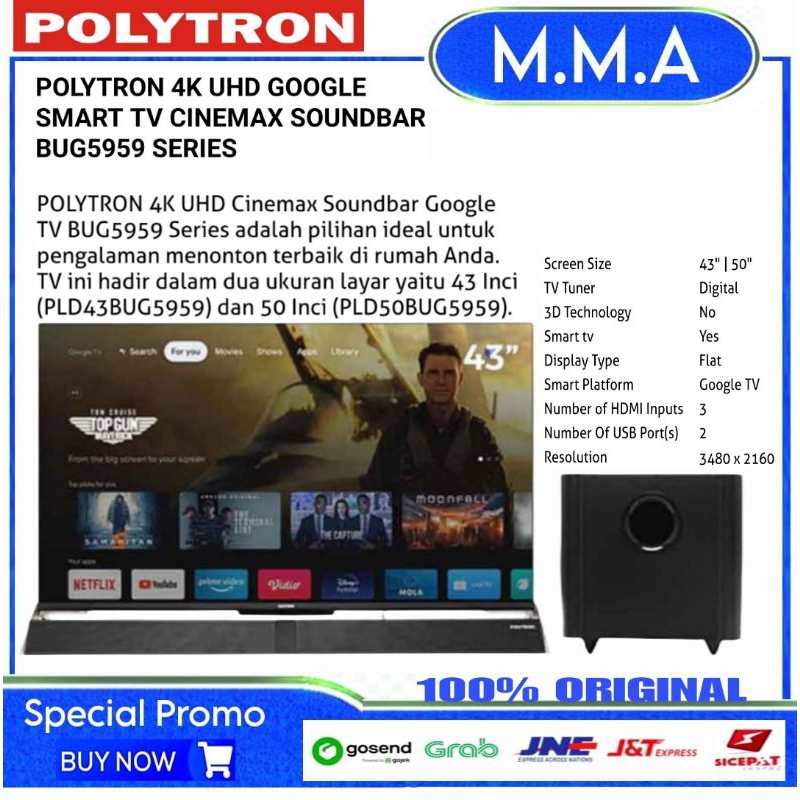 Jual POLYTRON ANDROID TV PLD 43BUG5959 4K CINEMAX SOUNDBAR GOOGLE 43 ...