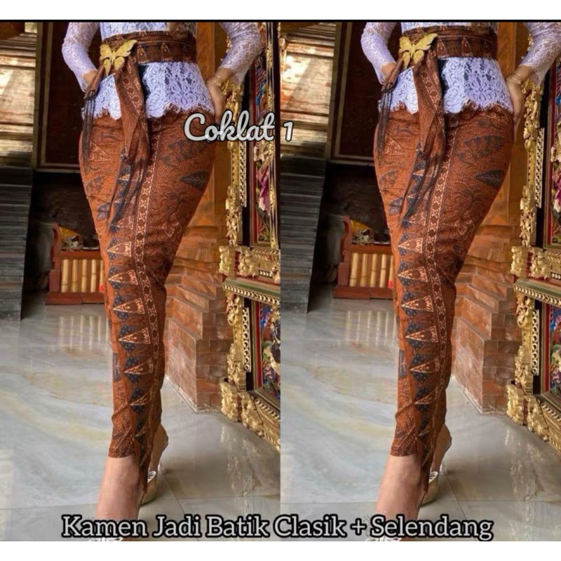 Jual kamen jadi batik klasik stretch || sudah satu set selendang ...