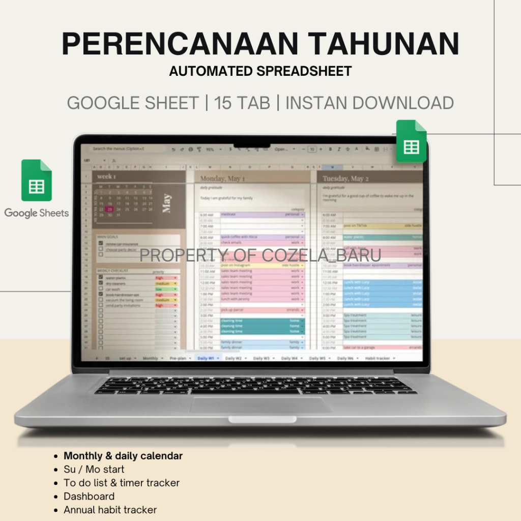 Jual (T6) Digital Annual Spreadsheet Planner: Jadwal Harian & To Do ...