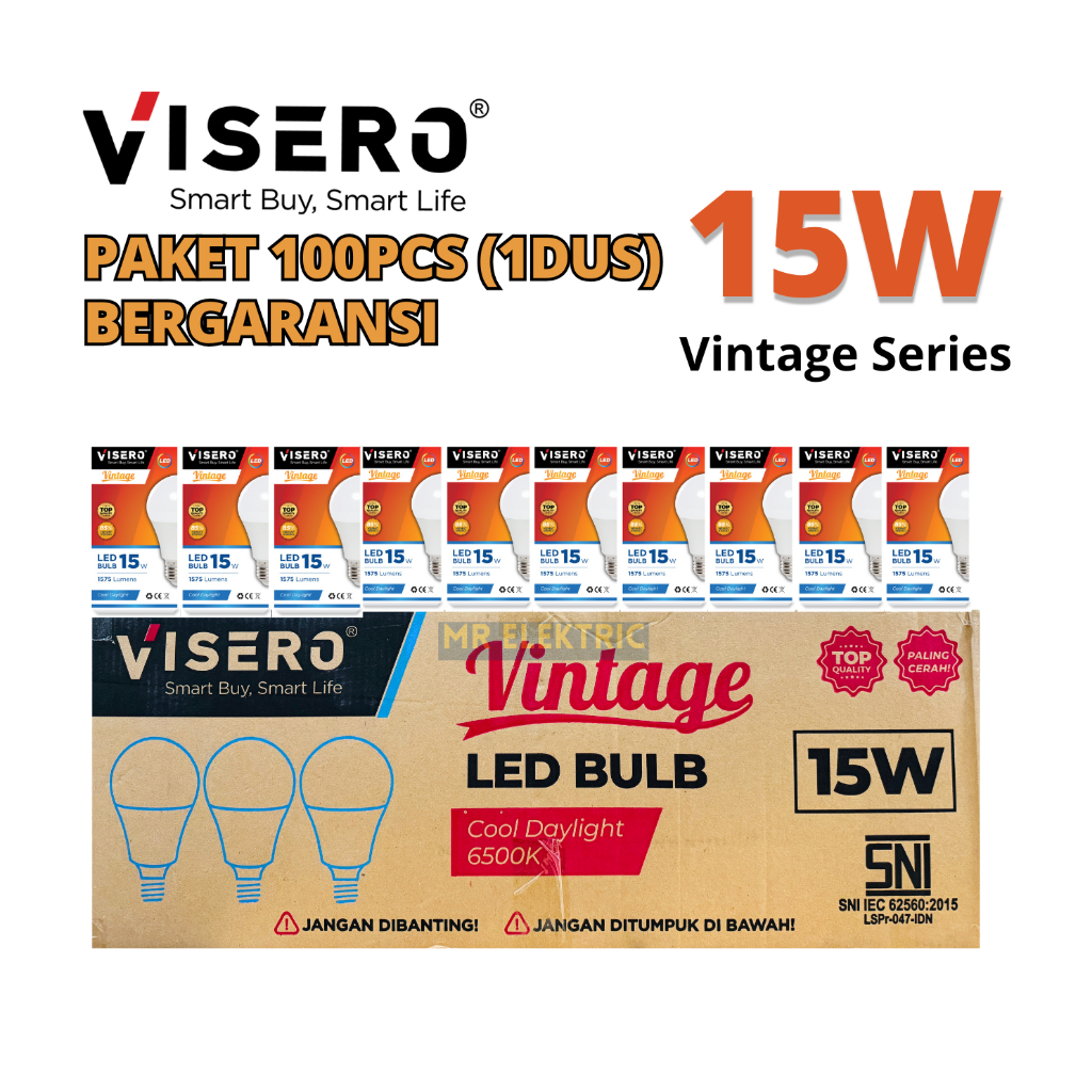 Jual Visero Vintage 1 Dus/1 Koli Lampu LED 5W 7W 9W 12W 15W 18W 21W Grosir Bohlam SNI Cahaya ...