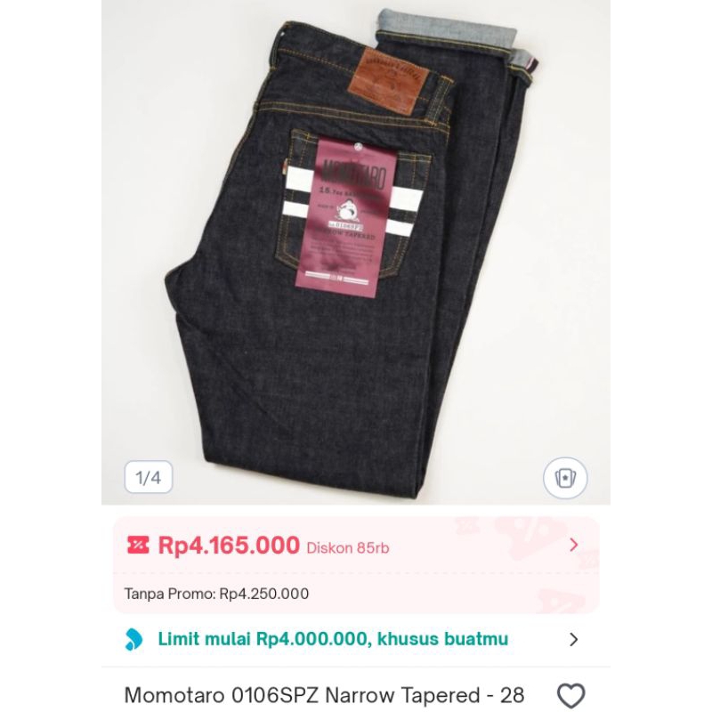 Jual Momotaro jeans not iron heart nudie selvedge the flat head | Shopee Indonesia