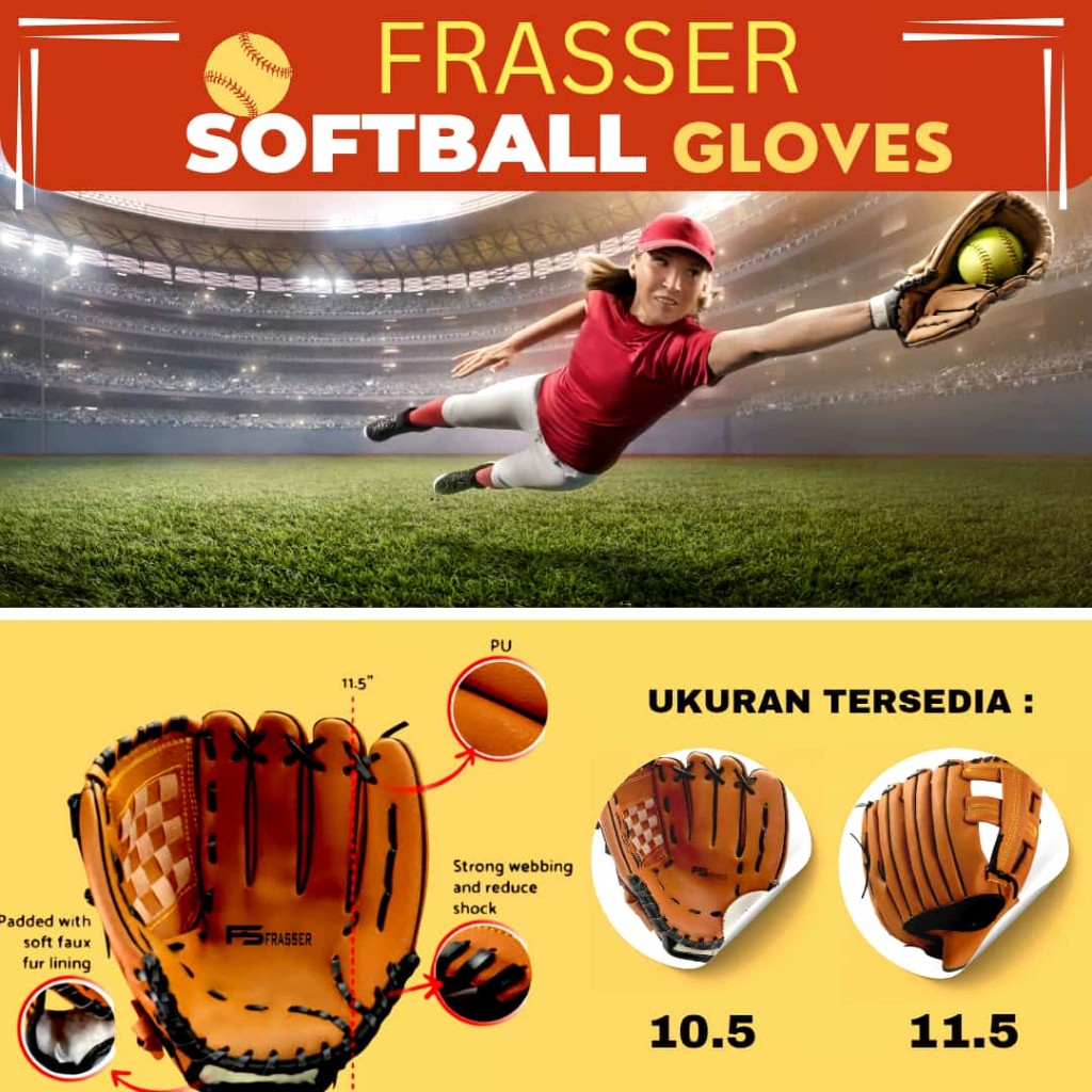 Jual Frasser Sarung Tangan Softball Baseball Coklat All Varian | Shopee ...