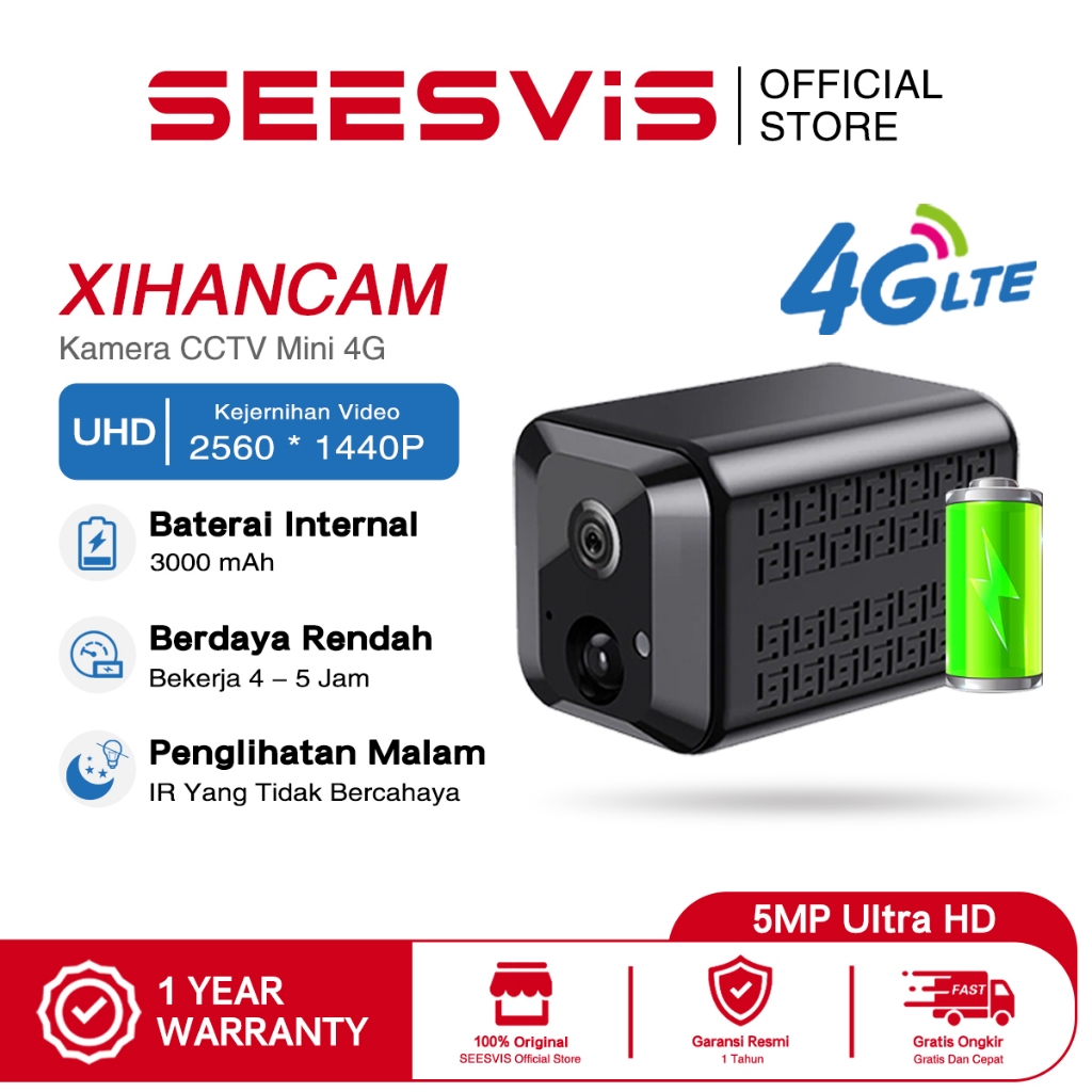 Jual SEESViS XIHANCAM 5MP Kamera Mini CCTV Kartu Sim 4G Tahan Air Smart ...