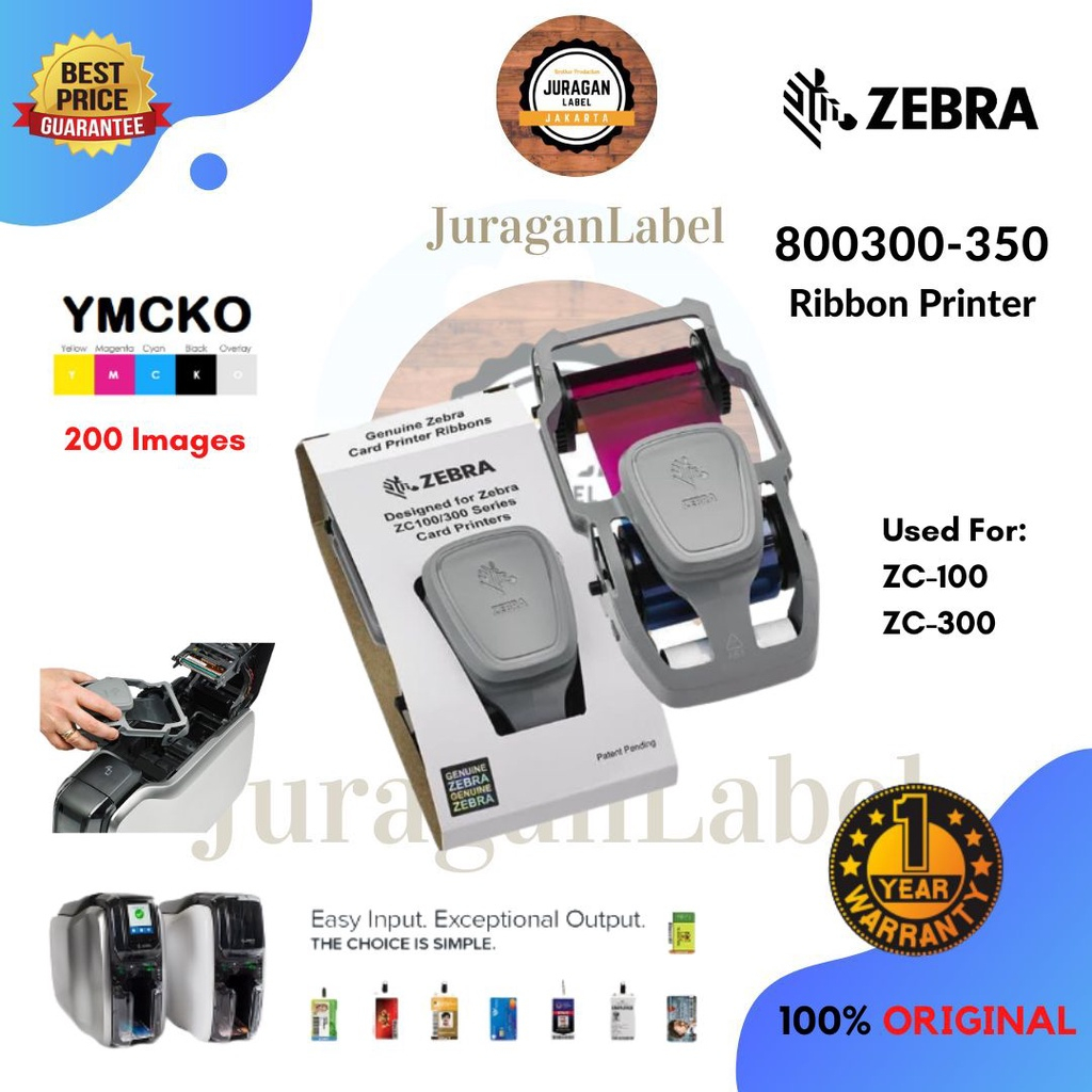 Jual Zebra Ribbon Tinta YMCKO Printer ZC300 ZC100 800300 250AP Original ...
