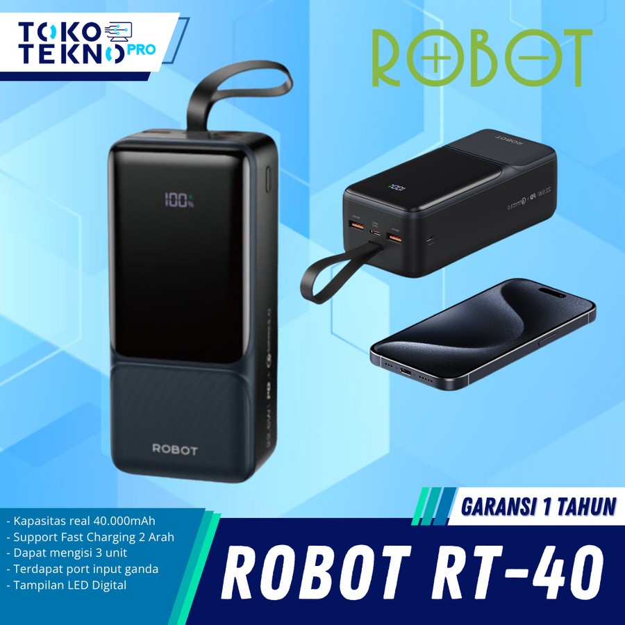 Jual Robot RT40 / RT-40 Powerbank 40.000mAh Fast Charging | Shopee ...
