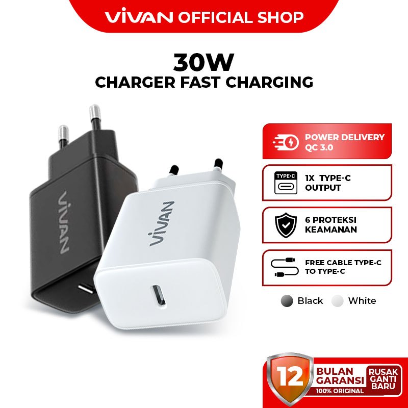 Jual VIVAN Mini Charger POWER C30 Super Fast Charging PD QC 3.0 30W 3A ...