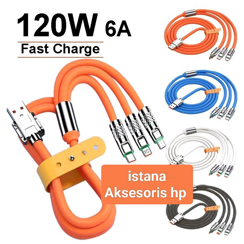 Jual Kabel Data Silicon AK-07 3in1 6A 120W Micro USB/Type C/Lightning ...