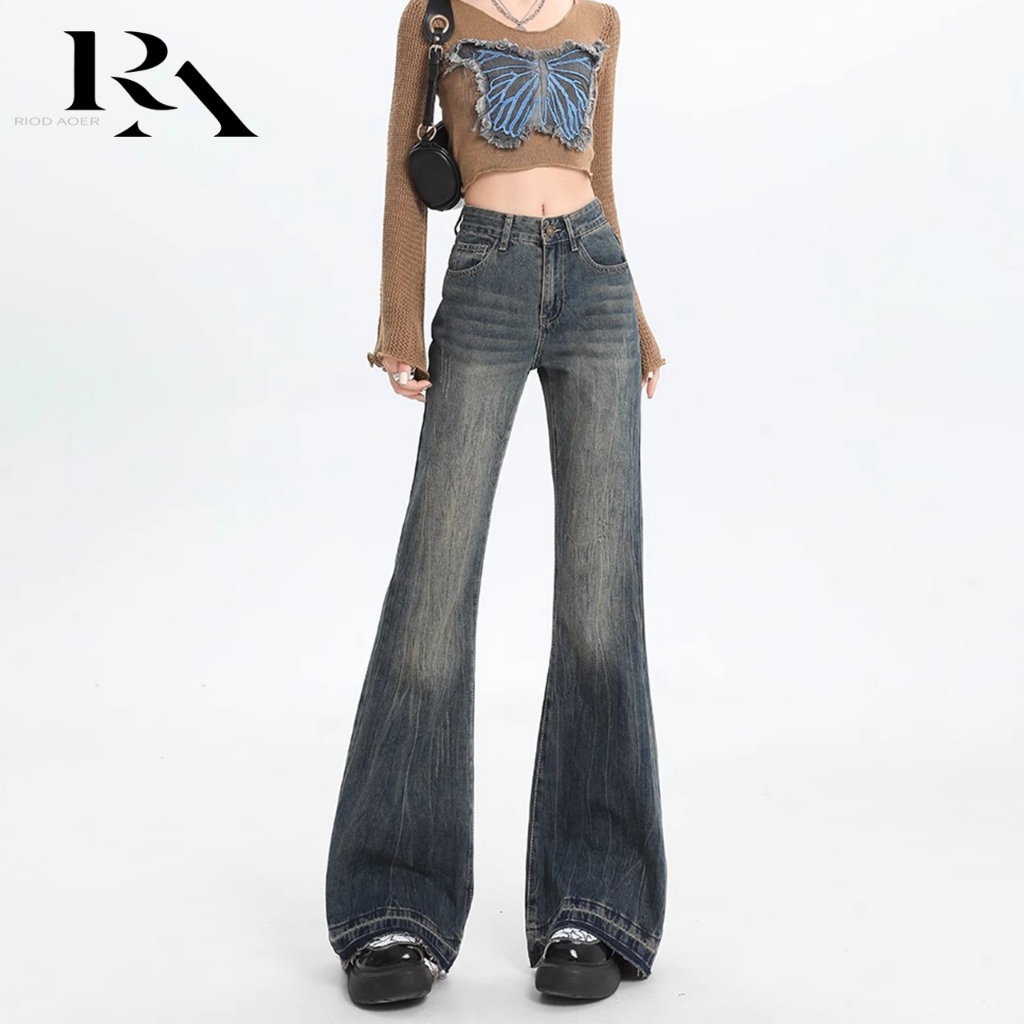 Jual RIOD AOER R104 Korea Retro Celana Cutbray Jeans Wanita Stretch ...