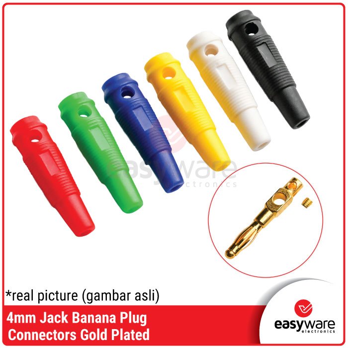 Jual 4mm Jack Banana Plug Connectors Gold Plated Red Green Blue Yellow ...