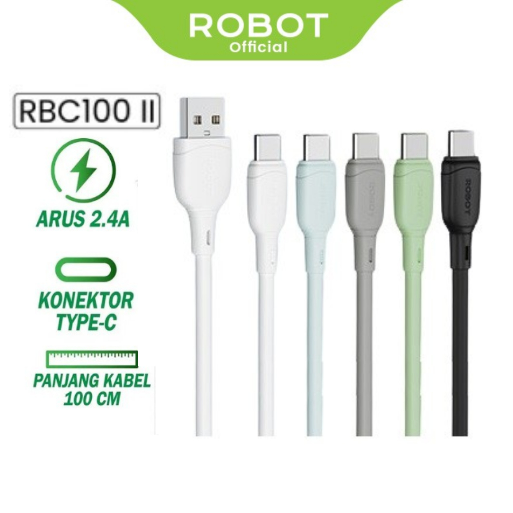 Jual ROBOT RBC100 II Eceran Kabel Data Type C 2,4A 100 Cm | Shopee ...