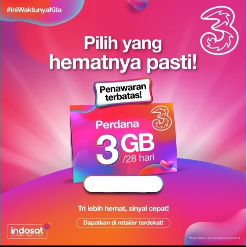 Jual PERDANA TRI THREE 3GB KUOTA NASIONAL | Shopee Indonesia