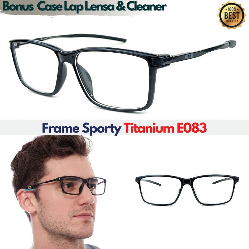 Jual Frame kacamata Pria Sporty Titanium E83 Lensa Normal Minus Baca Progresif Anti Radiasi ...