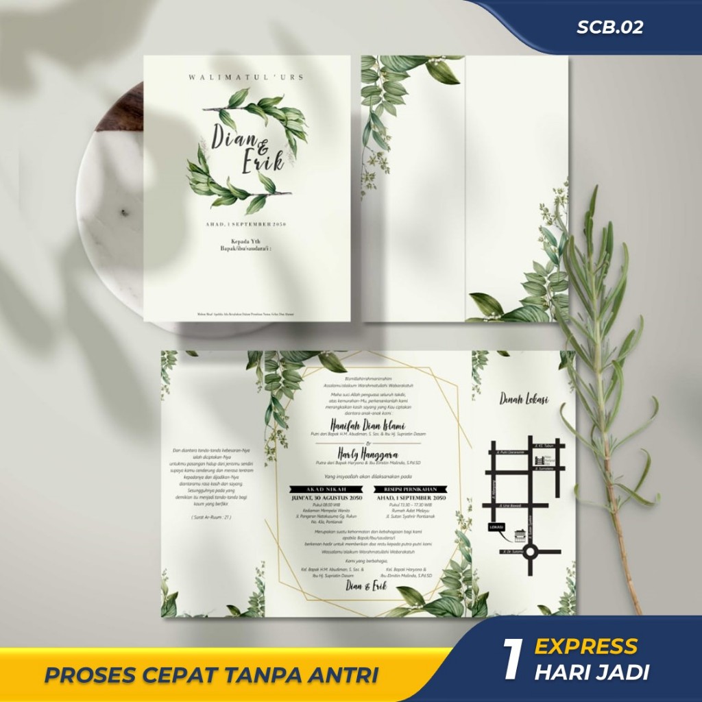 Jual CETAK EXPRESS UNDANGAN PERNIKAHAN AESTHETIC SIMPLE ELEGAN UNIK MURAH SOFTCOVER LIPAT 3 ...