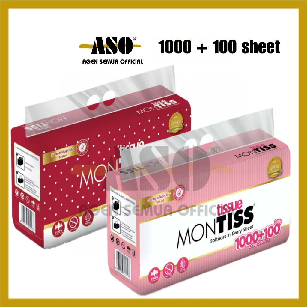 Jual Tisu Tissue MONTISS KILOAN 1000 + 100 sheets 2ply facial tisu ...