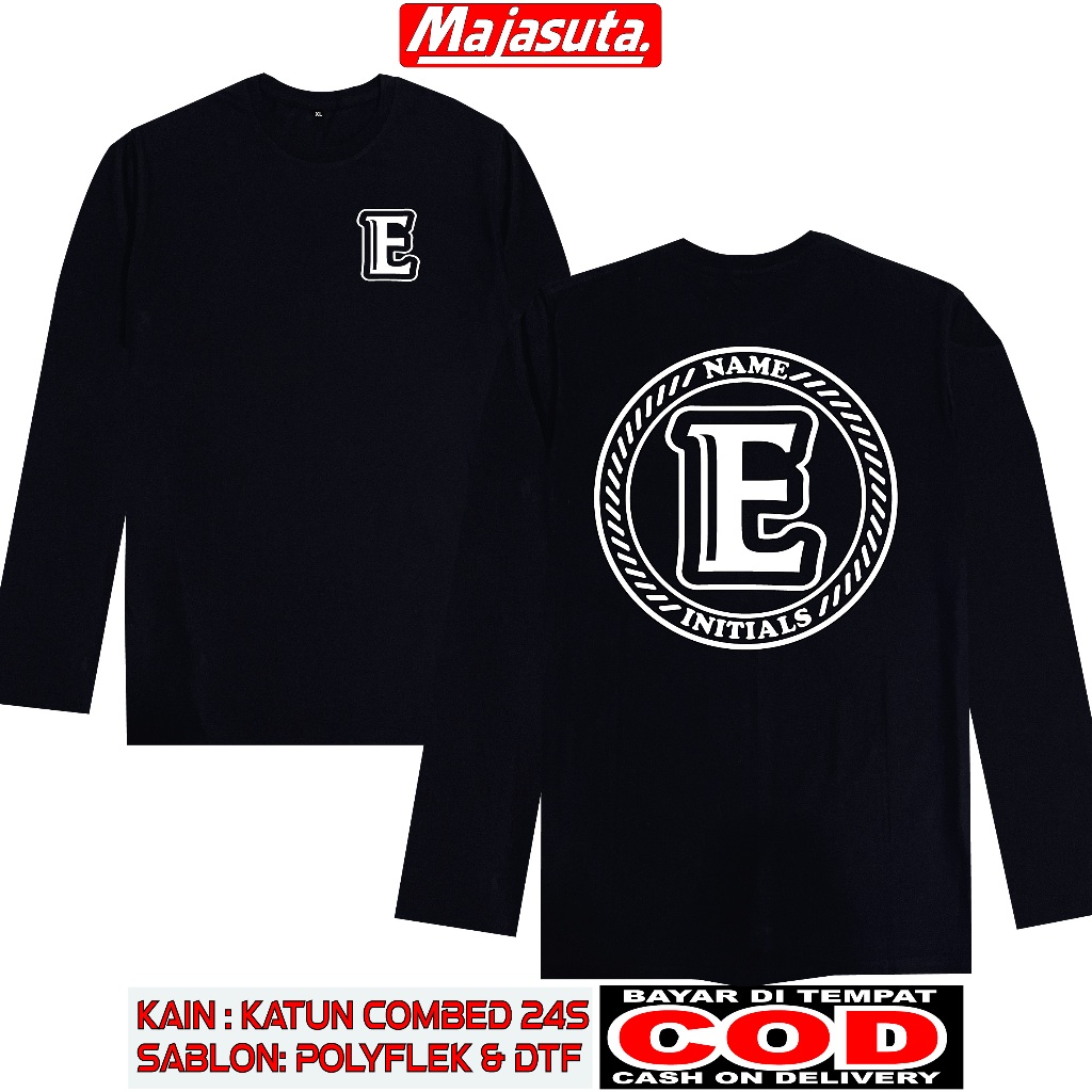 Jual KAOS INISIAL NAMA HURUF E SABLON DEPAN BELAKANG KATUN COMBED 24S ...