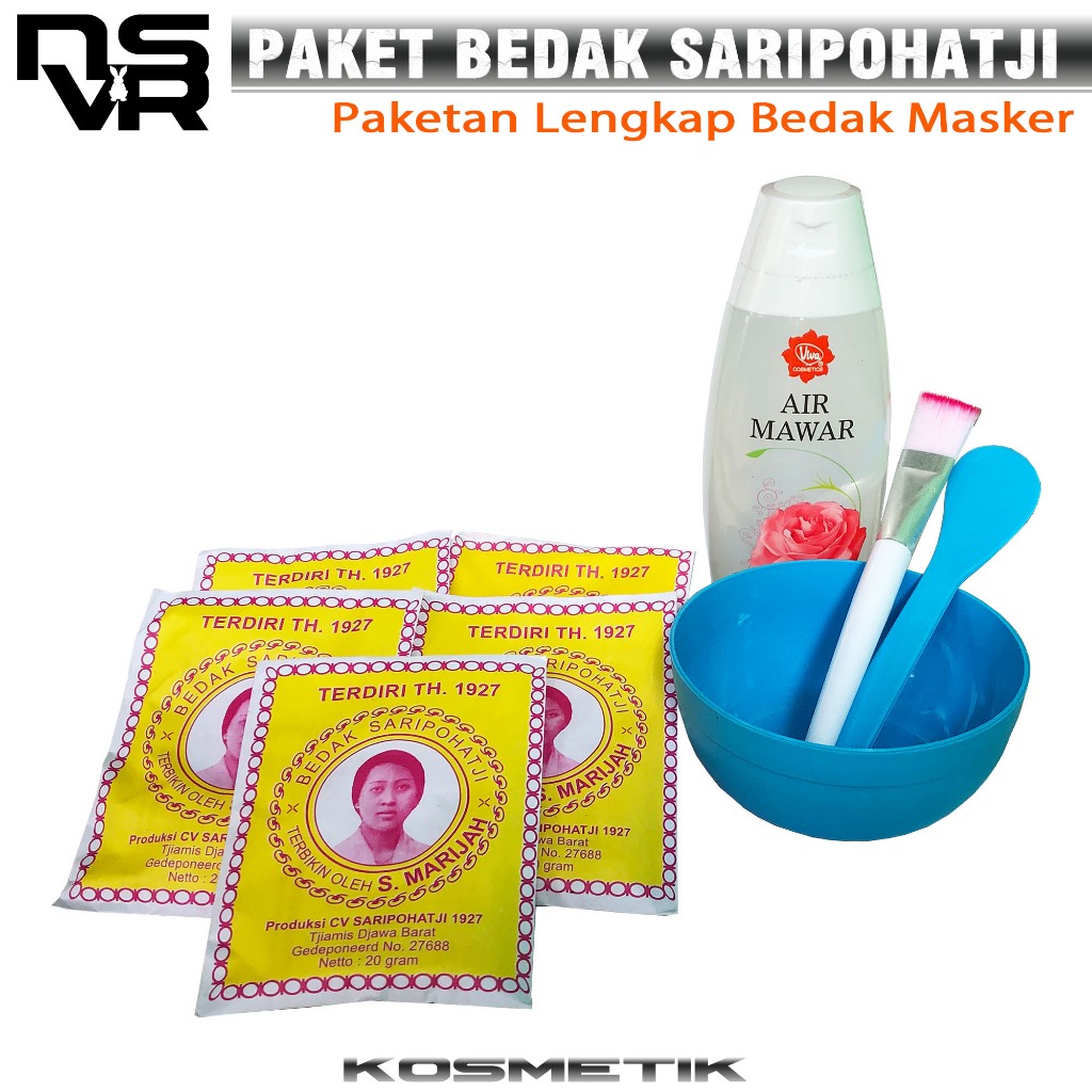 Jual Paket bedak saripohatji 5 pcs + 1 set alat maskeran + air mawar ...