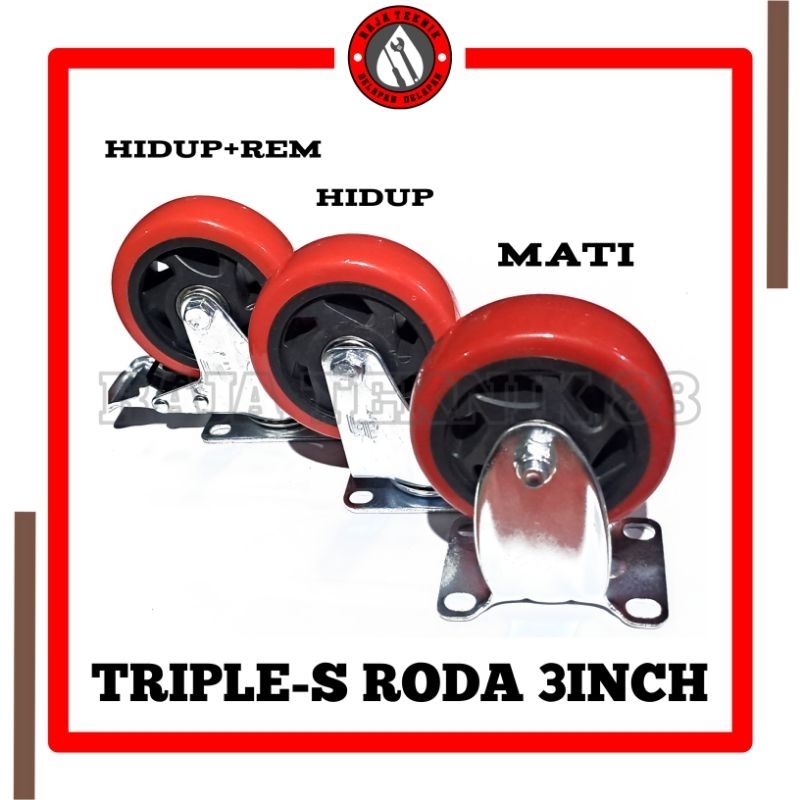 Jual RODA PVC TRIPLE S 3" INCH HIDUP MATI REM DOUBLE BEARING TROLLEY ...