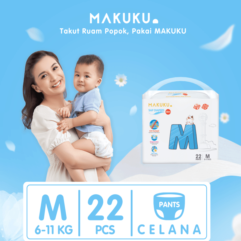 Jual MAKUKU SAP Diapers New Slim Popok Bayi Celana M 22 / M22 | Shopee Indonesia