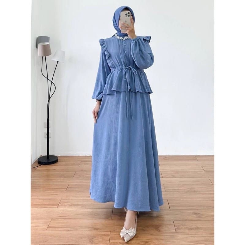 Jual Gamis dress ivana crinkle airflow warna biru denim kunyit kuning ...
