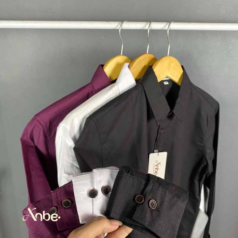 Jual ANBE Kemeja Formal Pria Basic Lengan Panjang Putih Hitam Burgundy ...