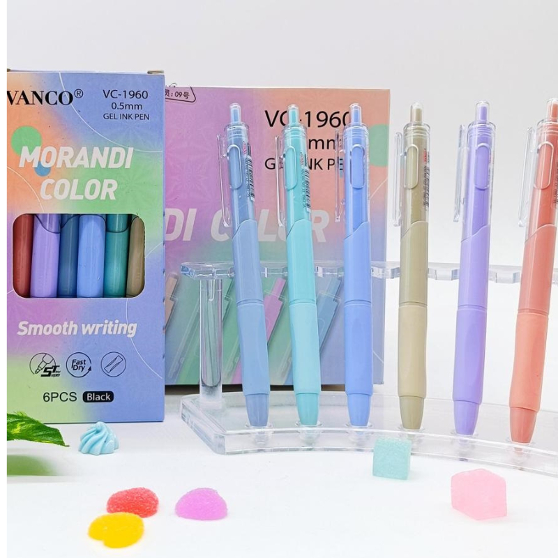 Jual [1 Pak Isi 6 Pcs] Bolpen Pulpen Gel Pen Cetek Morandi Color Vanco VC-1960 Hitam 0.5mm ...