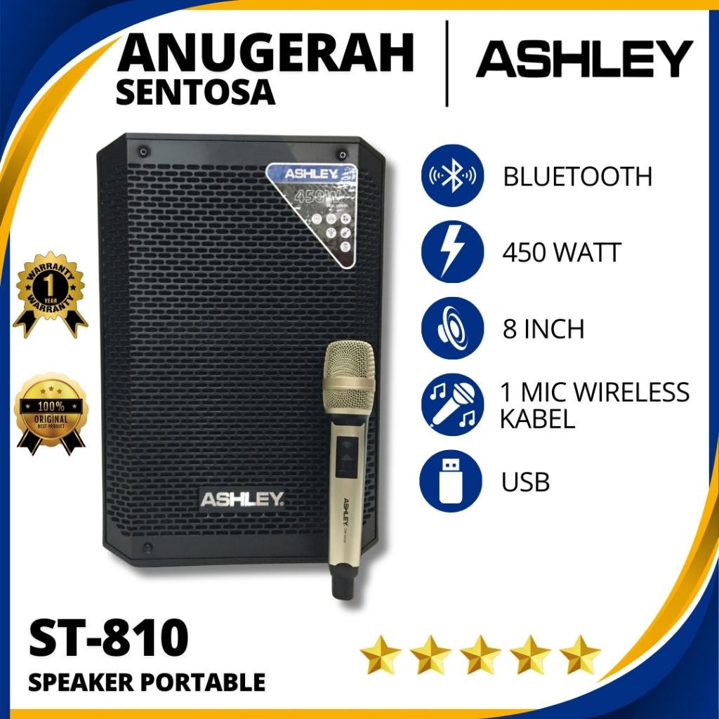 Jual Speaker Portable Wireless Bluetooth Ashley ST 810 Ukuran 8 Inch ...