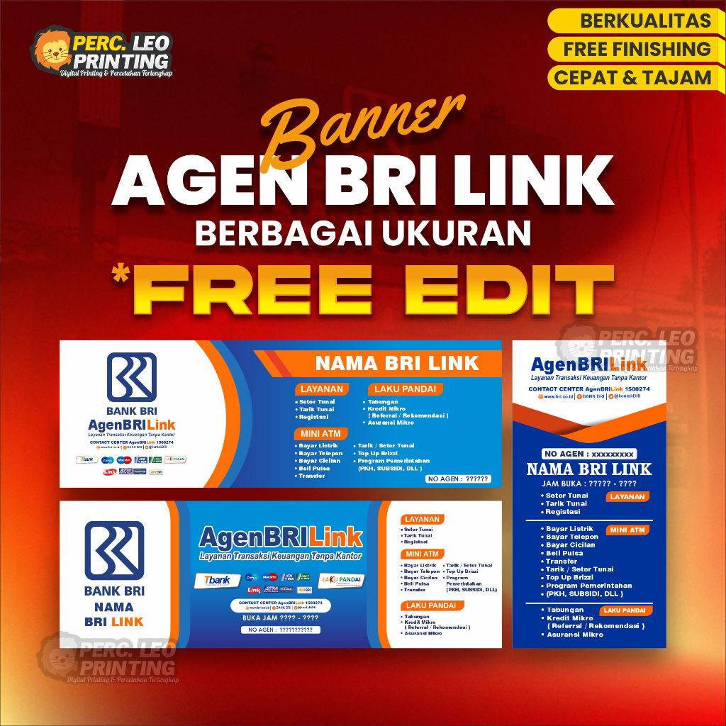 Jual Spanduk Banner AGEN BRI LINK Kios Pembayaran Free Edit ukuran ...