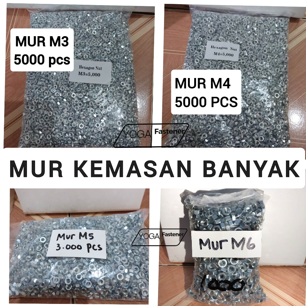 Jual Mur kemasan banyak ukuran Mur M3, Mur M4, Mur M5, Mur M6, Mur M8 ...