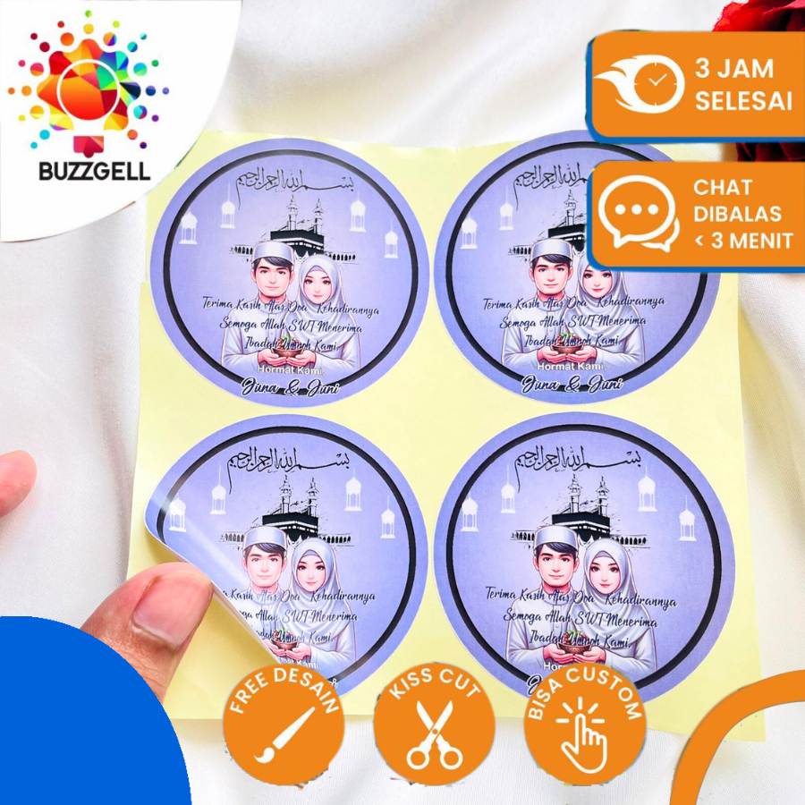 Jual Sticker Haji Umroh Bulat Chromo stiker syukuran stiker label ...