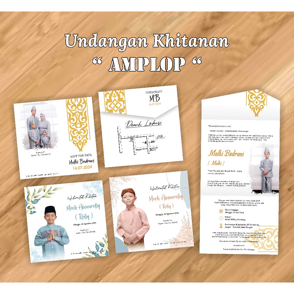Jual Undangan Khitanan Brief Card Bentuk Semi Amplop Elegan Rustic ...