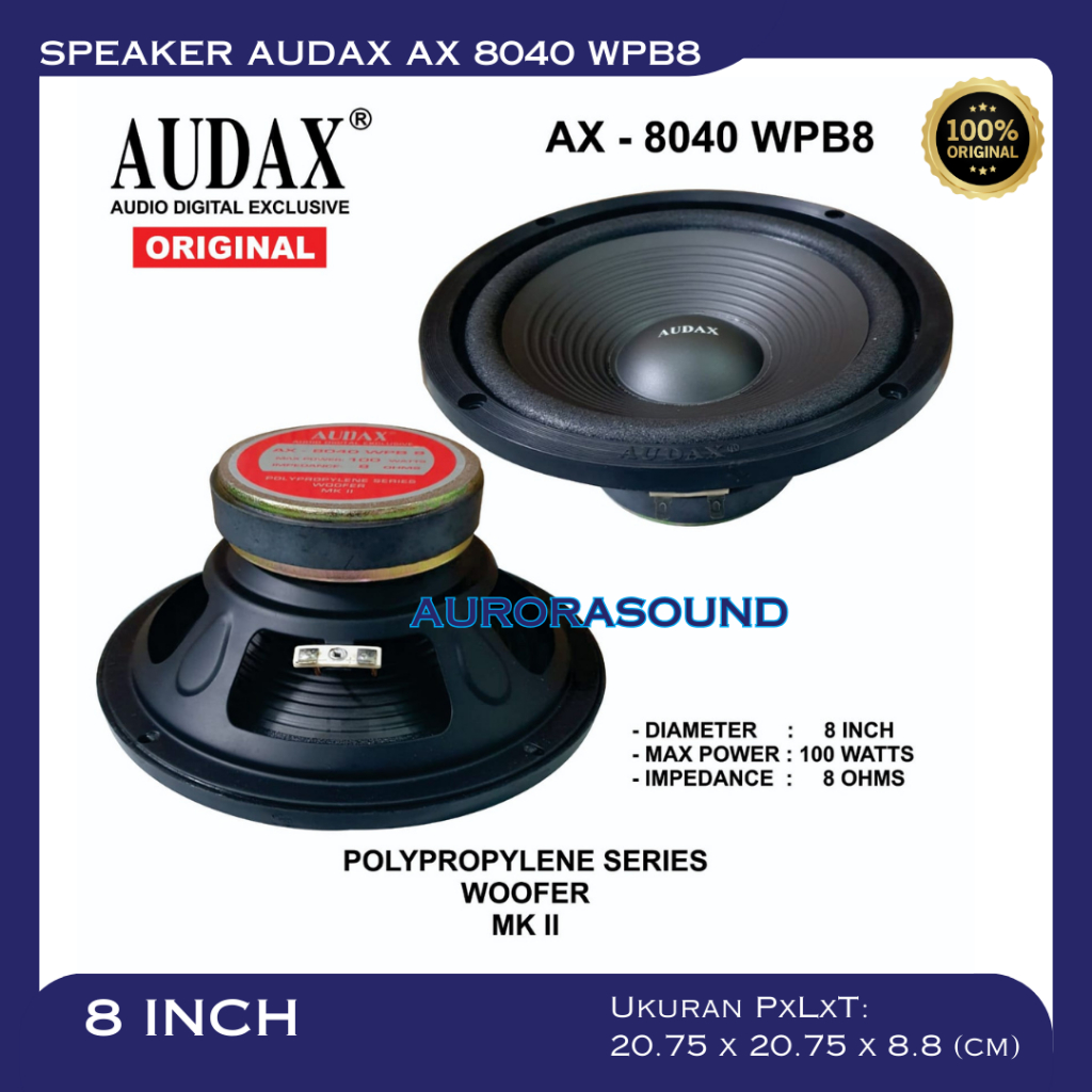 Jual SPEAKER AUDAX AX 8040 WPB8 WOOFER 8 INCH AUDAX AX8040 100W ...