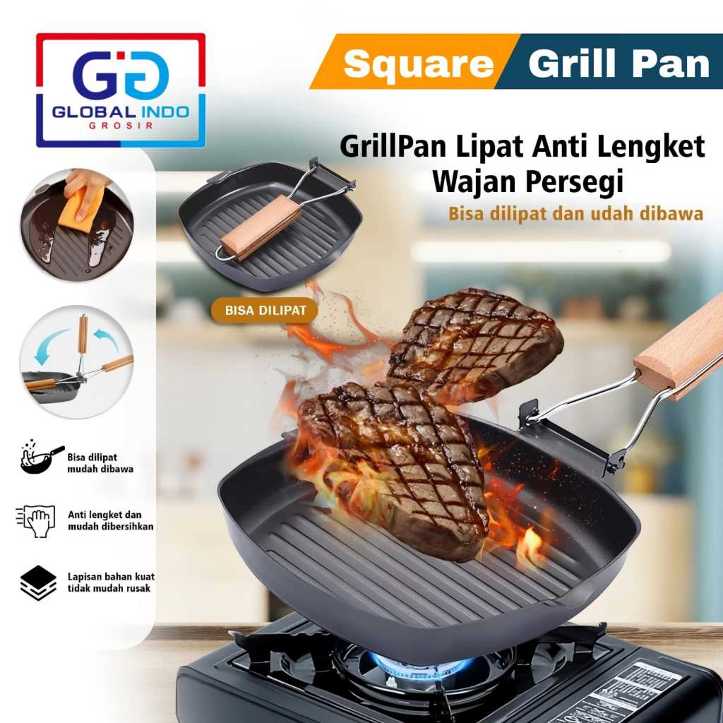 Jual Square Grill Pan 24-26cm Panggangan BBQ Kotak Lipat Pemanggang ...