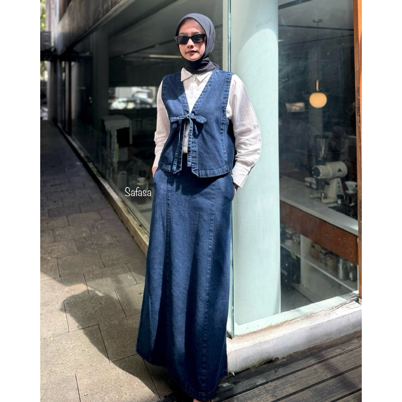 Jual Faya Set Denim | VEST + SKIRT | One Set Wanita | Rompi + Rok ...