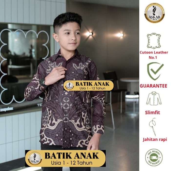 Jual Askar Batik Kids Motif Aji Saka Baju Batik Anak Laki Laki Slimfit ...