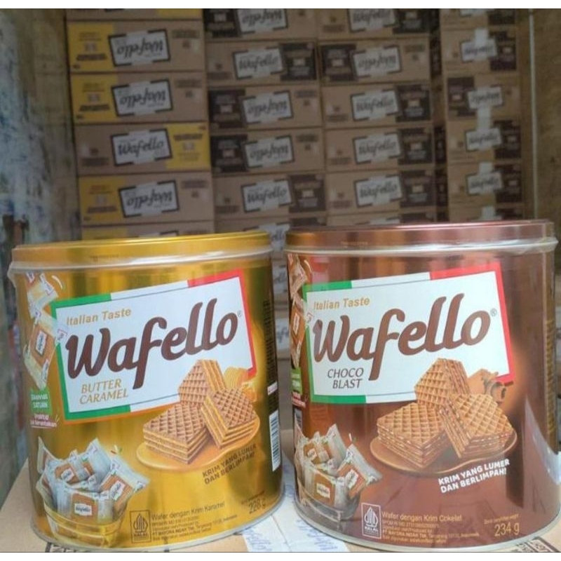 Jual Wafello Wafer Choco Kaleng 234 g Wafello Wafer Karamel 95 g ...