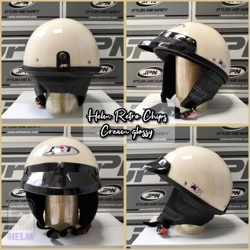 Jual Helm Jpn Retro Chips cream glossy | Shopee Indonesia