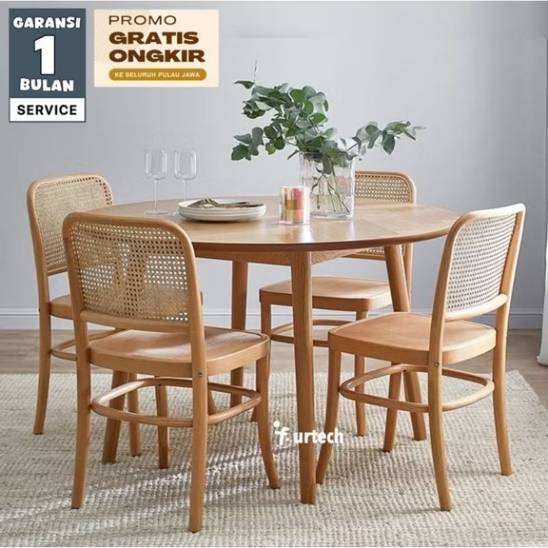 Jual Pesanan Ibu Fetia - Set Meja Makan Bundar Kayu Jati Retro Minimalis 4 Kursi Cafe Rotan ...