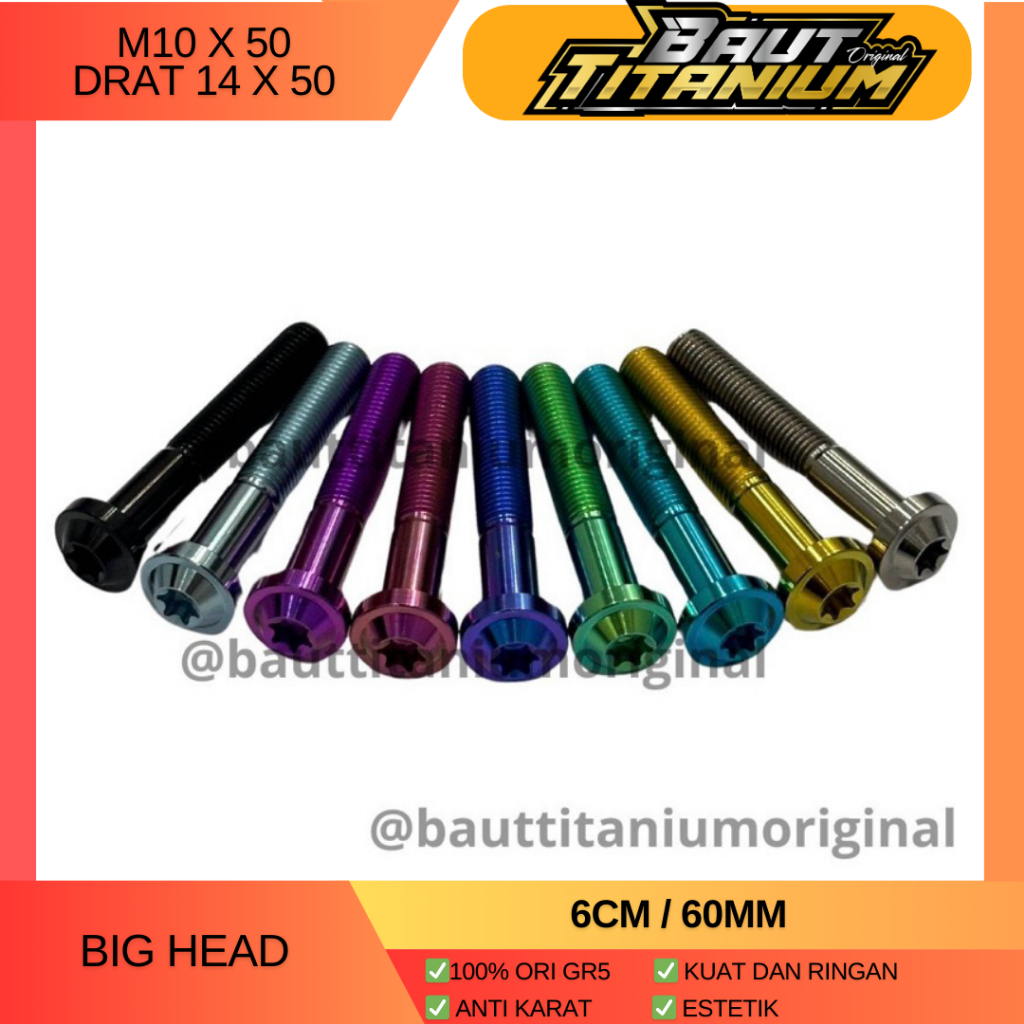 Jual Baut Titanium Gr5 M10x50 Drat 14 x 50 Big Head | Shopee Indonesia