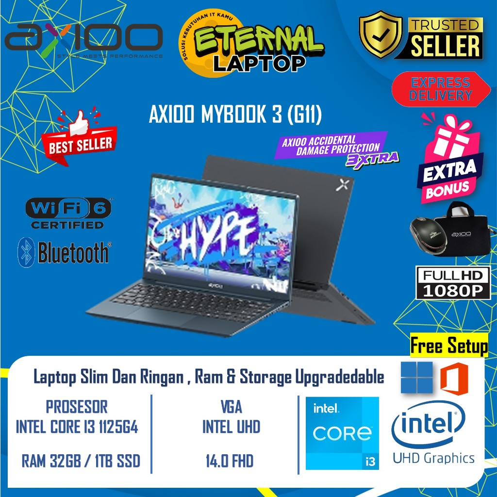 Jual Laptop Axioo Hype 3 Intel i3 Gen11 Ram 32GB / 512GB 14inch FHD Windows 11 Pro Original ...