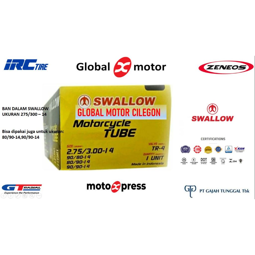 Jual GLOBAL CLG - BAN DALAM SWALLOW ukuran 275/300 14 80/90-14 90/90-14 ...