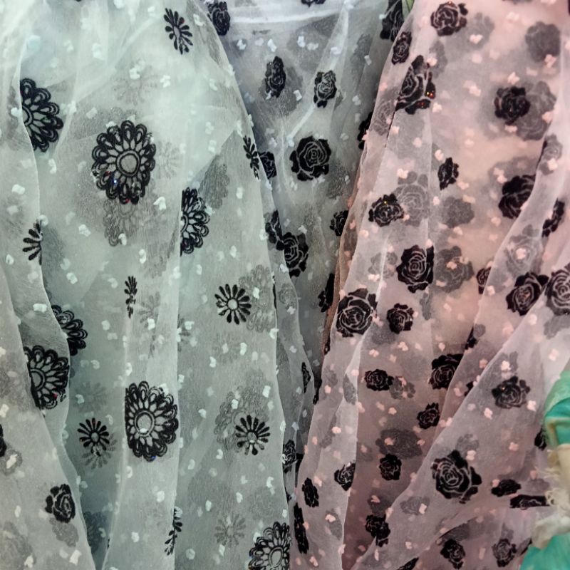 Jual Kain Organza Dot - Kain Organza Motif Bunga Beludru - Kain Antik ...