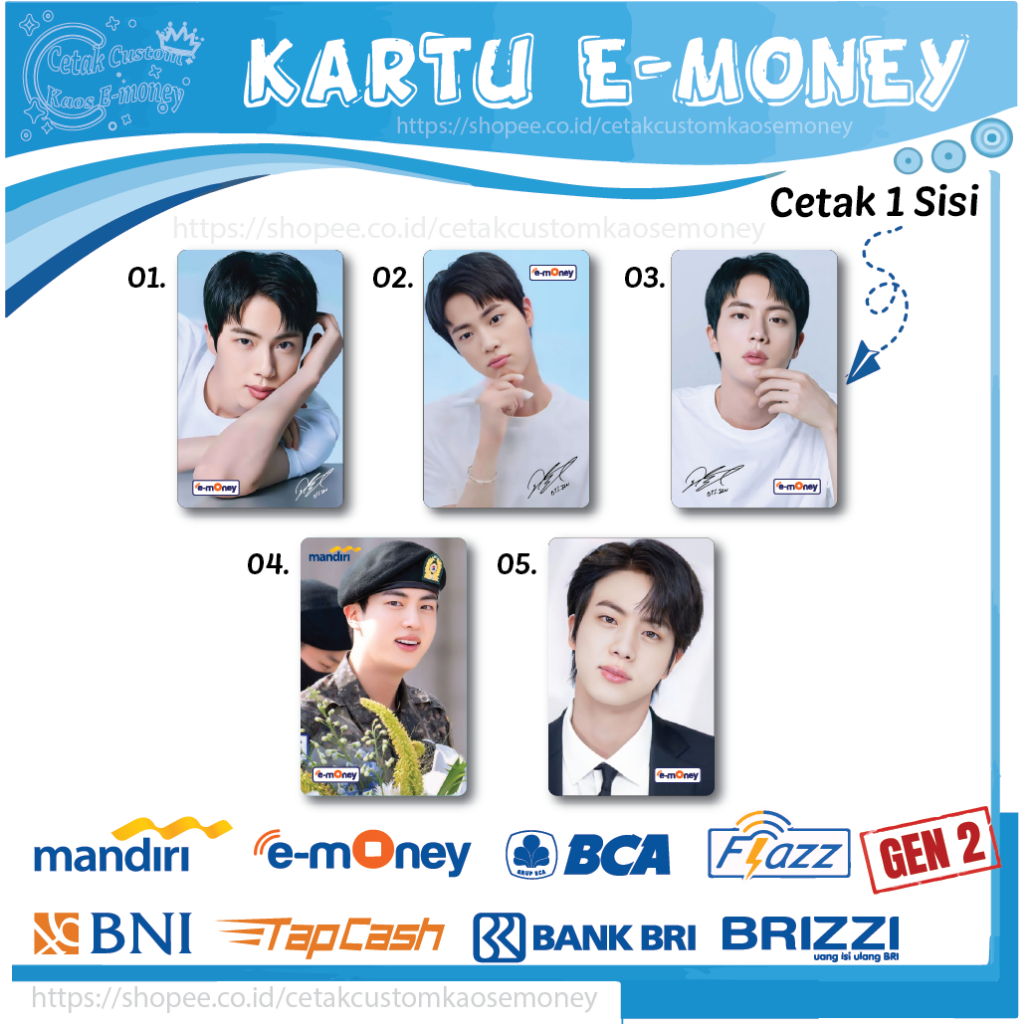 Jual KARTU E MONEY E TOLL KPOP KOREA KIM SEOK JIN BTS 01 EMONEY MANDIRI ...