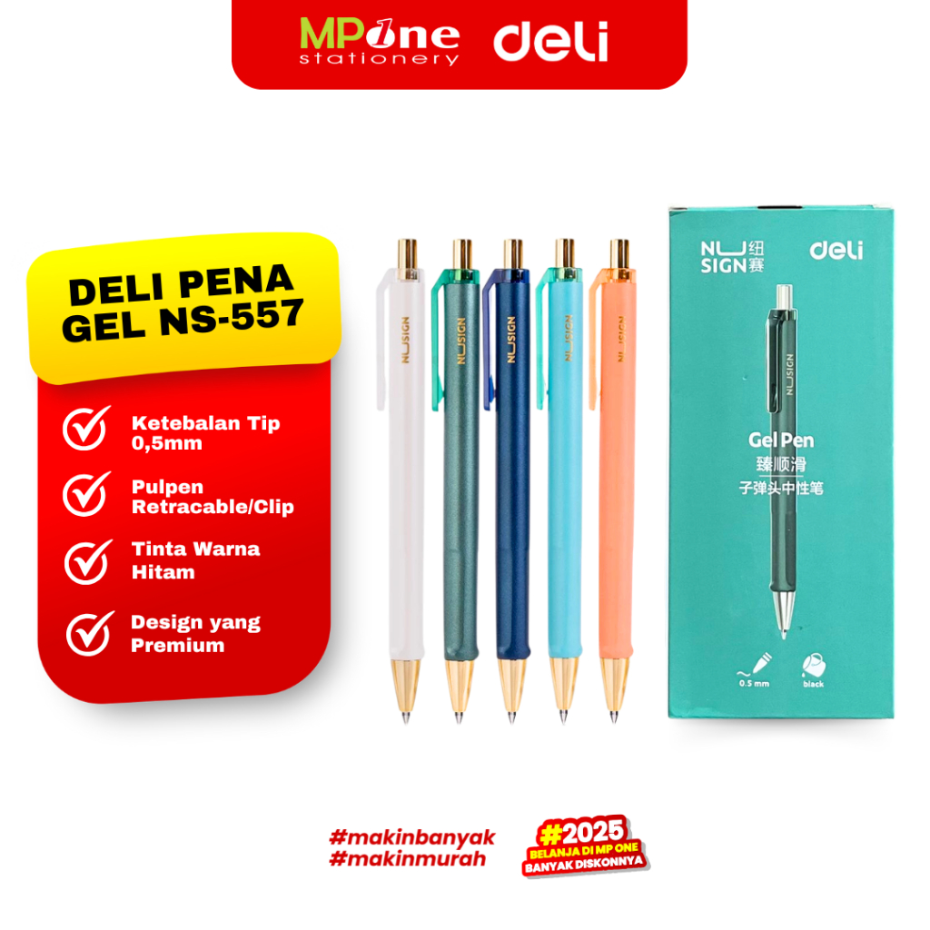 Jual (1 PCS) Deli Pena Nusign Gel NS-557 / Pulpen Gel Tinta Hitam dengan Klip / Gel Pen Premium ...